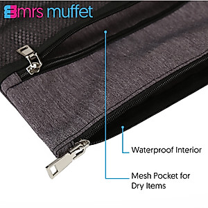 Wet Dry Bag for Cloth Diapers or Swimwear, Waterproof and Reusable with Snap Handle - by Mrs Muffet (Grey)