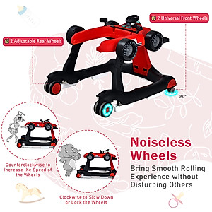 BABY JOY 4-in-1 Baby Walker, Foldable Activity Walker with Adjustable Height & Speed, Music, Lights, Anti-Rollover, Toddler Push Walker, Baby Walker with Wheels for Boys Girls 6-18 Months (Red)