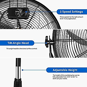 Simple Deluxe 20 Inch Pedestal Standing Fan, High Velocity, Heavy Duty Metal For Industrial, Commercial, Residential, Greenhouse Use