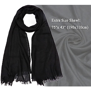 Gragengs Women Summer Scarfs Cotton Lightweight Large Long Gauze Shawl Beach Wrap Plain 75”×43” (Black)