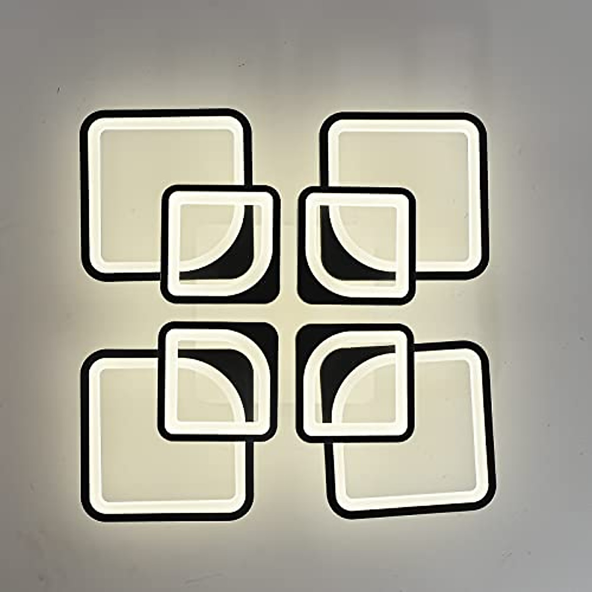 Siittoo Modern Ceiling Light Fixture, Dimmable LED Flush Mount Ceiling Chandelier Lighting with Remote, 8-Rectangle Acrylic Ceiling Lamp Fixture for Living Dining Room Bedroom (96W,Black,White)