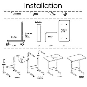 Learn Office Computer Table Mobile Desk Height Adjustable Laptop Table Movable Computer Desk for Small Space Computer Workstations for Home Office with Lockable Caster (Color : A)