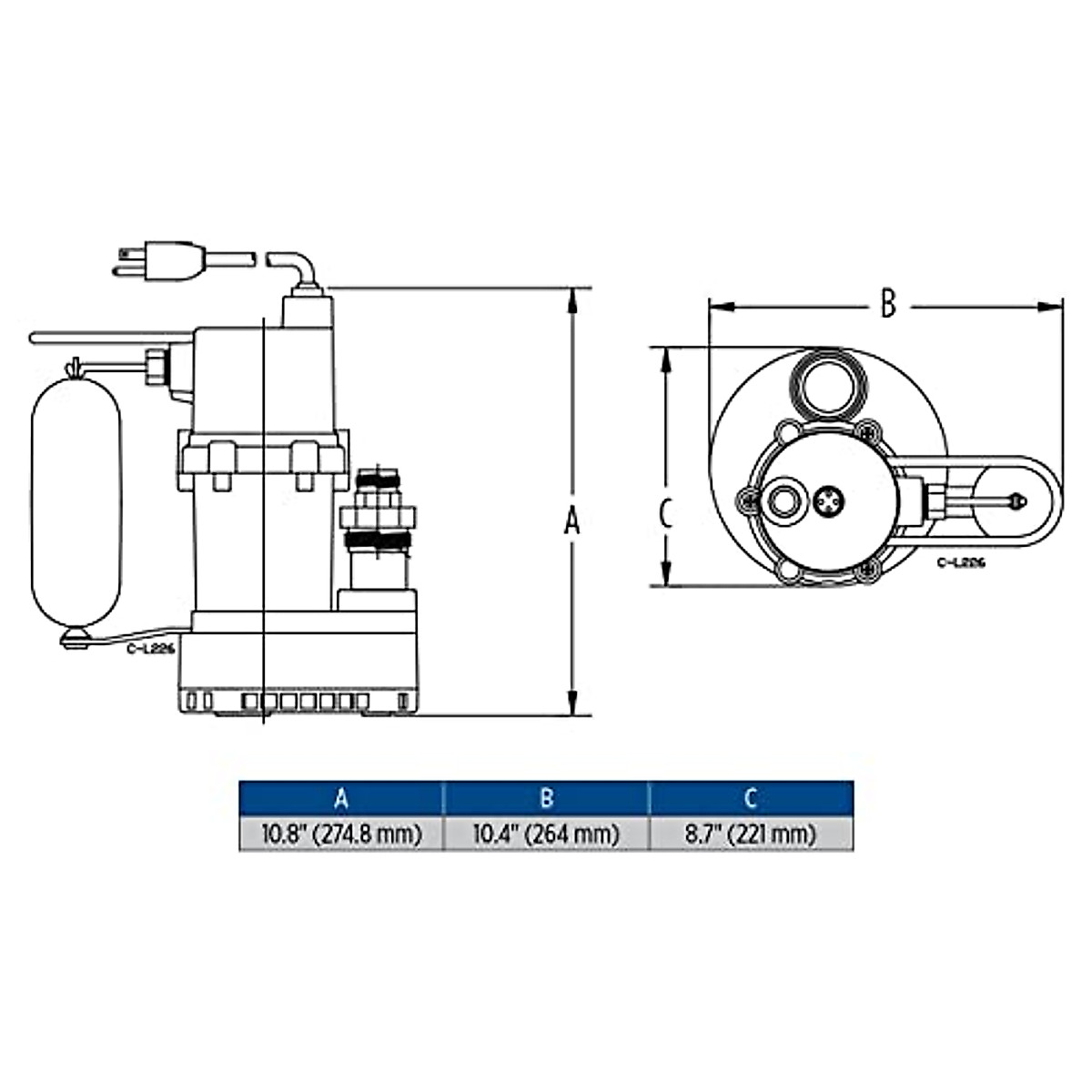 Little Giant 5.5-ASPA 115-Volt, 2100 GPH, 1/4 HP Automatic Aluminum Sump Pump with Snap-Action Float Switch and 10-Ft. Cord, Blue or Black, 505702