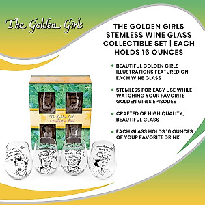 Toynk The Golden Girls Official Stemless Wine Glass Collectible Set of 4| Features One Wine Glass For Each Golden Girl | Each Glass Holds 16 Ounces