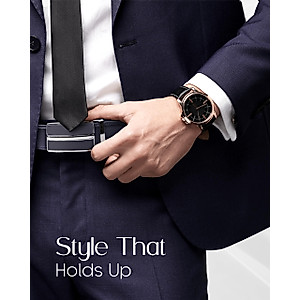 Access Denied Leather Ratchet Belts For Men - Mens Belt With Automatic Sliding Buckle For Suits, Jeans And Uniform - Designed In The USA - Gifts For Men