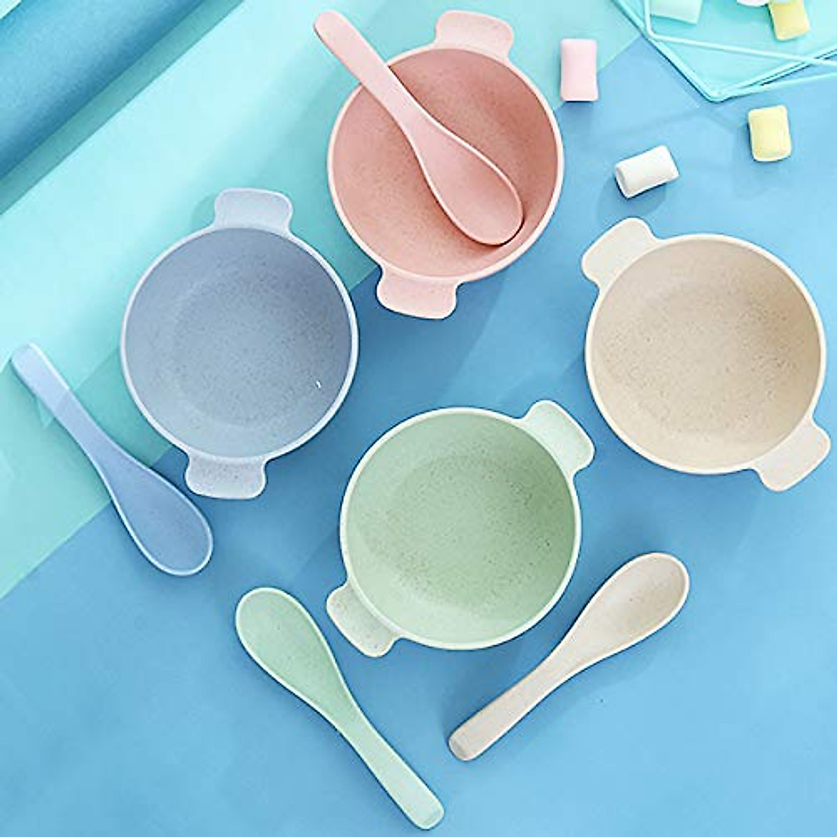 Nicunom 13 OZ Unbreakable Kids Plastic Bowls with Spoons, Reusable Cereal Bowl Wheat Straw Snacks Small Bowl Sets for Baby Kids Toddler, Microwave Dishwasher Safe,