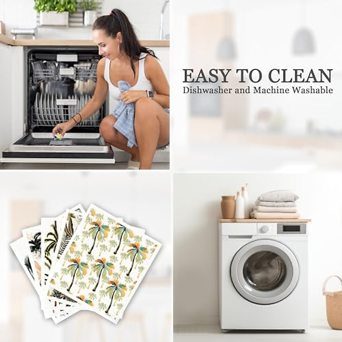 Swedish Dishcloths for Kitchen - Eco-Friendly Reusable Cleaning Cloths Alternative to Paper Towels - 100% Soft Organic Cotton Biodegradable Washable Cellulose Sponge Cloths (Palm Tree Designs, 5pc)