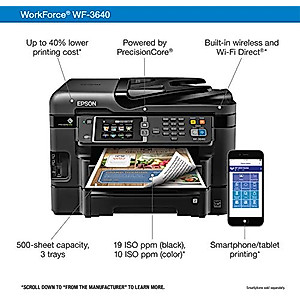 Epson WorkForce WF-3640A Wireless Color All-in-One Inkjet Printer with Scanner and Copier