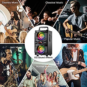 Bluetooth Speaker, 60W (80W Peak) Portable Wireless Speaker with LED Colorful Lights, Double Subwoofer Heavy Bass, FM Radio, Loud Speaker for Home Outdoor Party Camping