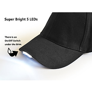Hands Free LED Baseball Cap Hat for Outdoor Jogging Hip Hop Party Holiday Black