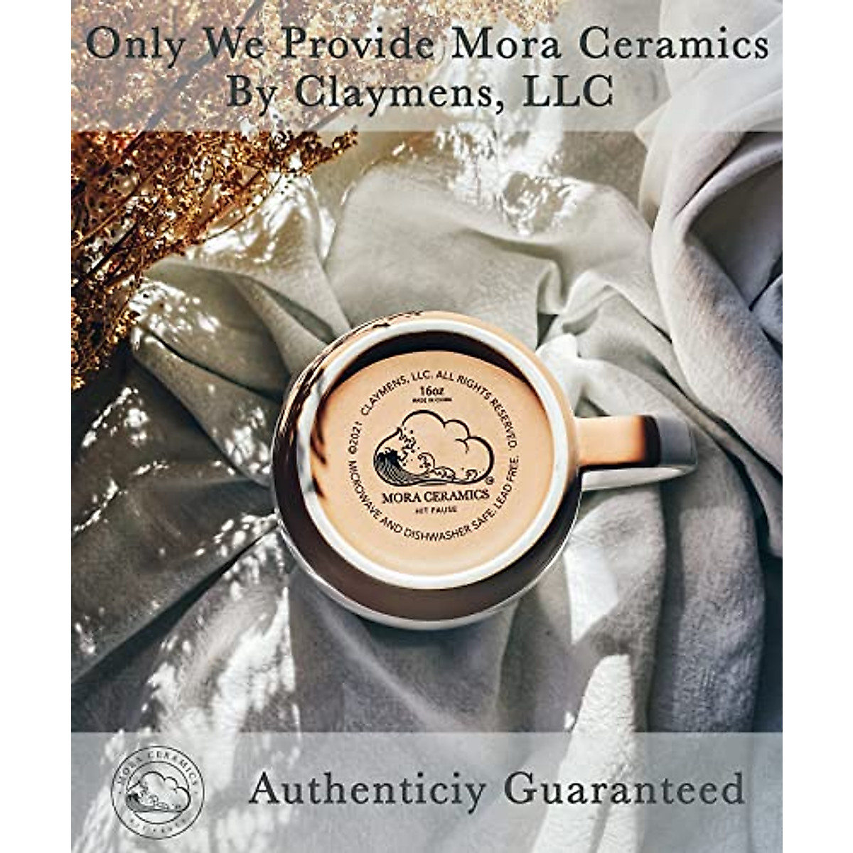 Mora Ceramic Large Latte Mug Set of 4, 16oz - Microwavable, Porcelain Coffee Cups With Big Handle - Modern, Boho, Unique Style For Any Kitchen. Microwave Safe Stoneware - Assorted Neutrals