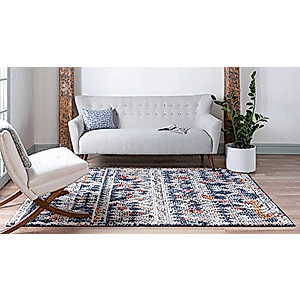 Unique Loom Morocco Collection Abstract Border, Diamond, Bohemian Area Rug (9' 0 x 12' 0 Rectangular, Multi/ Blue)