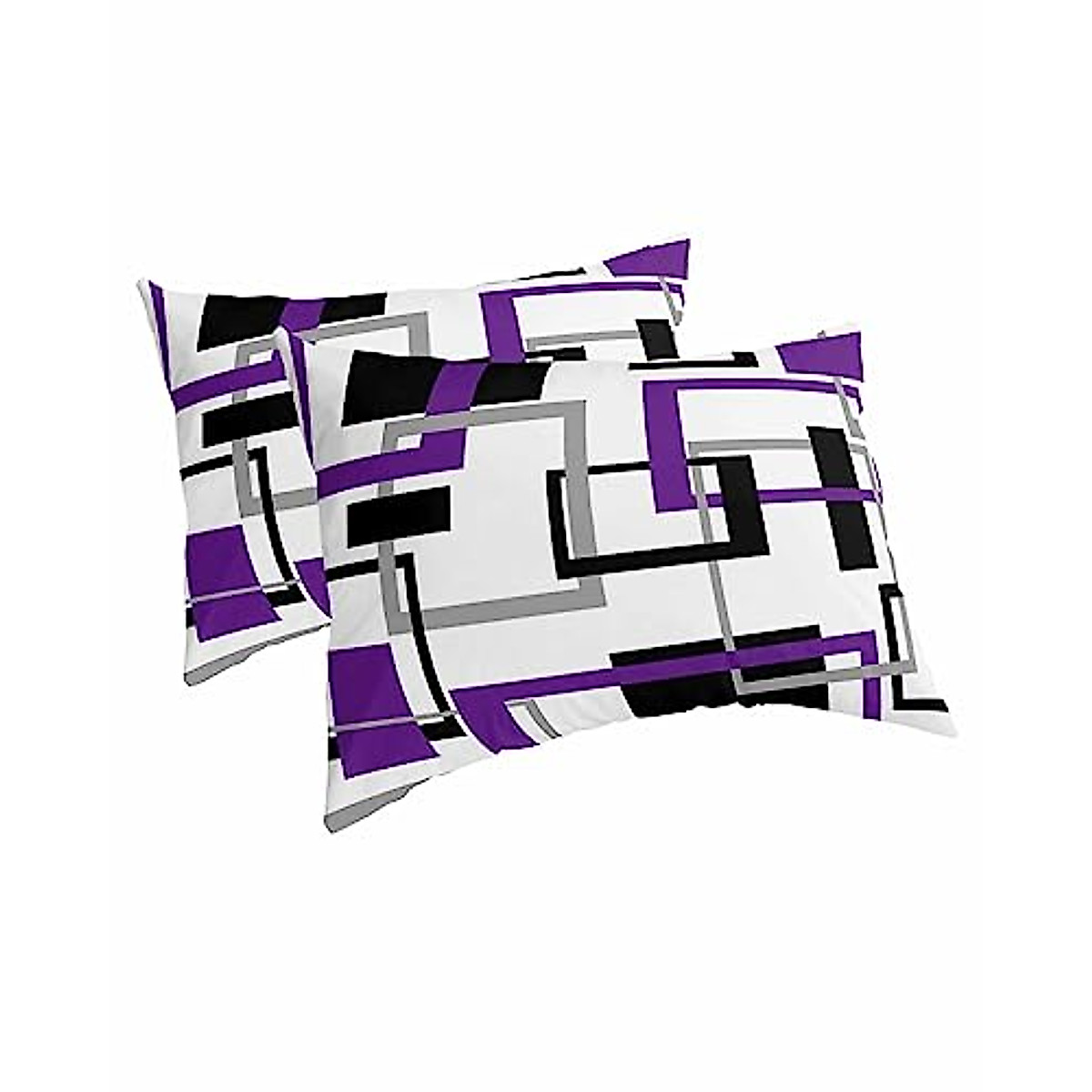 Edwiinsa Purple Grey Black Pillow Covers Standard Size Set of 2 20x26 Bed Pillow, Modern Geometry Abstract Art Aesthetics Plush Soft Comfort for Hair/Skin Cooling Pillowcases with Envelop Closure