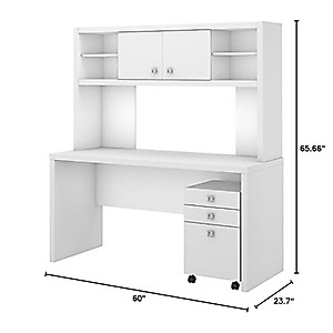 Bush Business Furniture Echo Credenza Desk with Hutch and Mobile File Cabinet, Pure White