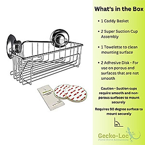 Gecko-Loc Corner Bathroom Shower Caddy Shelf Organizer Suction Cup Wall Storage Basket - Silver