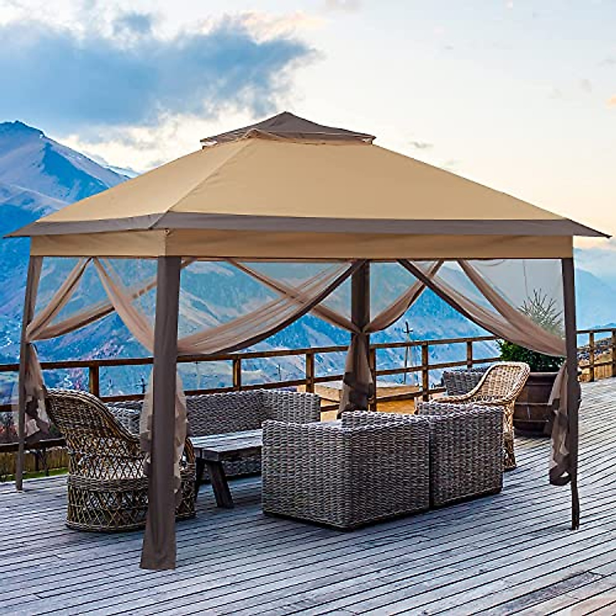 Wonlink 11x11 ft Gazebo Tent with Mosquito Netting, Folding Heavy Duty Height Adjustable Sun Shelter Gazebos