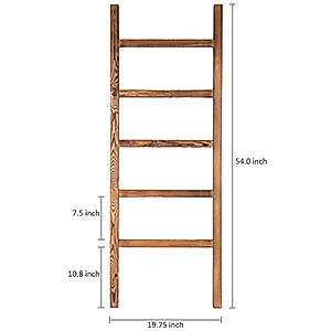 MyGift Rustic Brown Wood 4 ft Leaning Towel Ladder Rack for Bathroom Storage with 5 Hanging Rungs, Farmhouse Style Blanket and Quilt Display Ladder