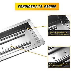 CLLVGOKD 24“ x 8" Rectangular Fire Pit Burner Stainless Steel Drop-in Fire Pit Pan with H Burner Propane/Natural Gas Fire Pit Kit DIY for Living Rooms, Backyards, Pools and Lounges