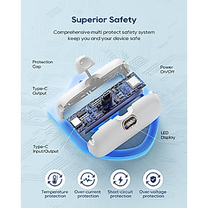 Kuulaa Small Portable Charger iPhone with Built-in Lightning Cable & Mini USB C Power Bank Fast Chargingfor Samsung