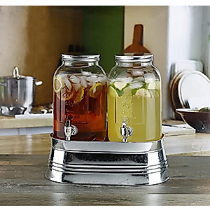 Style Setter Classic Farmhouse Beverage Dispenser Set of 2 Cold Drink Dispenser w/ 1-Gallon Capacity each Glass Jug, Metal Rack & Leak-Proof Acrylic Spigot Great for Parties, Weddings