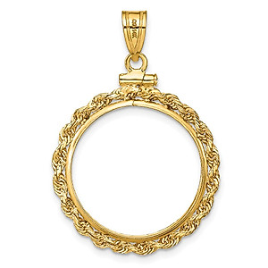 Wideband Distinguished Coin Jewelry 14k Polished Rope 21.6mm x 1.7mm Screw Top Coin Bezel Pendant QC1215/21.6