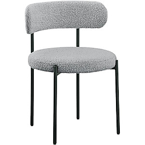 Meridian Furniture Beacon Collection Modern | Contemporary Boucle Fabric Upholstered Dining Chair with Matte Black Metal Frame, Set of 2, 22" W x 21" D x 30" H, Grey