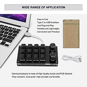 KUIDAMOS 12 Key Mechanical Numpad Mini Mechanical Gaming Keyboard,Macro Keyboard Knob with Knob Function and Type C to USB Interface Mini One Handed One Click Start for Linux OS X(Black)