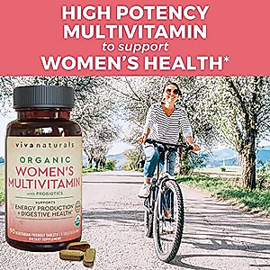 Organic Multivitamins for Women with Probiotics (90 Tablets) – Women Multivitamins for Daily Energy, Digestive Health and Immune Support Supplement with Vitamin B12, C, D and E, Iron, Folate.