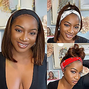GOWIT Short Headband Wig 10 Inch Bob Headband Wigs for Black Women Glueless Half Wigs Heat Resistant Synthetic Headband Wig for Cosplay Party Daily Use(10",HL6/30/27)