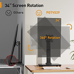 Perlegear Monitor Stand, Freestanding Monitor Mount for 13-34 inch Screens with 360 Degree Rotation, 5 Height Settings, Adjustable Monitor Desk Riser with Swivel and Tilt, Max VESA 100x100mm, PGTVS29