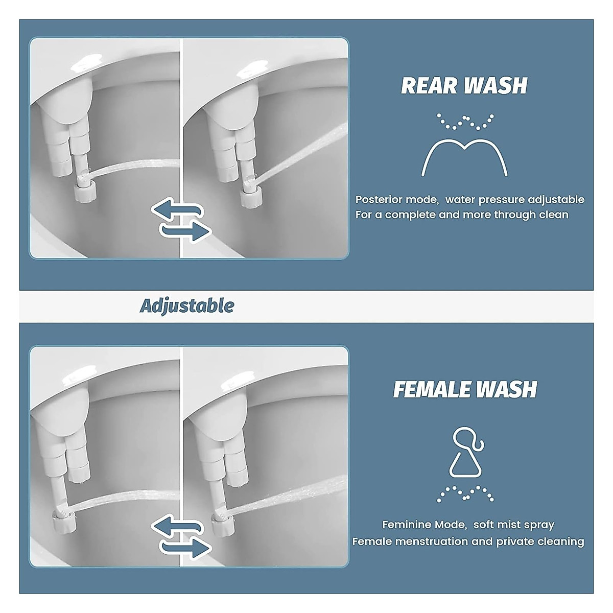 Bathroom Bidet Toilet Fit for Seat Attachment Toilet Bidet Sprayer Ultra-Thin 3 Funtions Ass Bidet Shower Hygienic Wash Bathroom Shower Head (Color : Chrome, Size : 1)