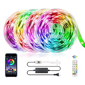Homiar 65.6FT LED Strip Lights, Smart 5050 RGB Light Strips, 360LEDs Color Changing Tape Lights, Music Sync Rope Lights Kit with 40 Keys IR Remote Control for Party Home Holiday Decoration - 4 Pack