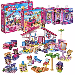 Mega Barbie Malibu Building Sets Bundle, 440 Bricks and Pieces with Fashion and Roleplay Accessories, 7 Micro-Dolls, 1 Puppy, 2 Birds and 2 Turtles, Toy Gift Set for Ages 4 and up