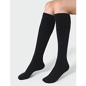 Joulli Women's Knee High Athletic Socks Stripe Tube Outdoor Sport Socks 3 Pairs, Black