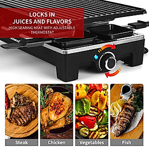 Raclette Table Grill, Techwood Electric Indoor Grill Korean BBQ Grill, Removable 2-in-1 Non-Stick Grill Plate, 1500W Fast Heating with 8 Cheese Melt Pans, Ideal for Parties and Family Fun (Black)
