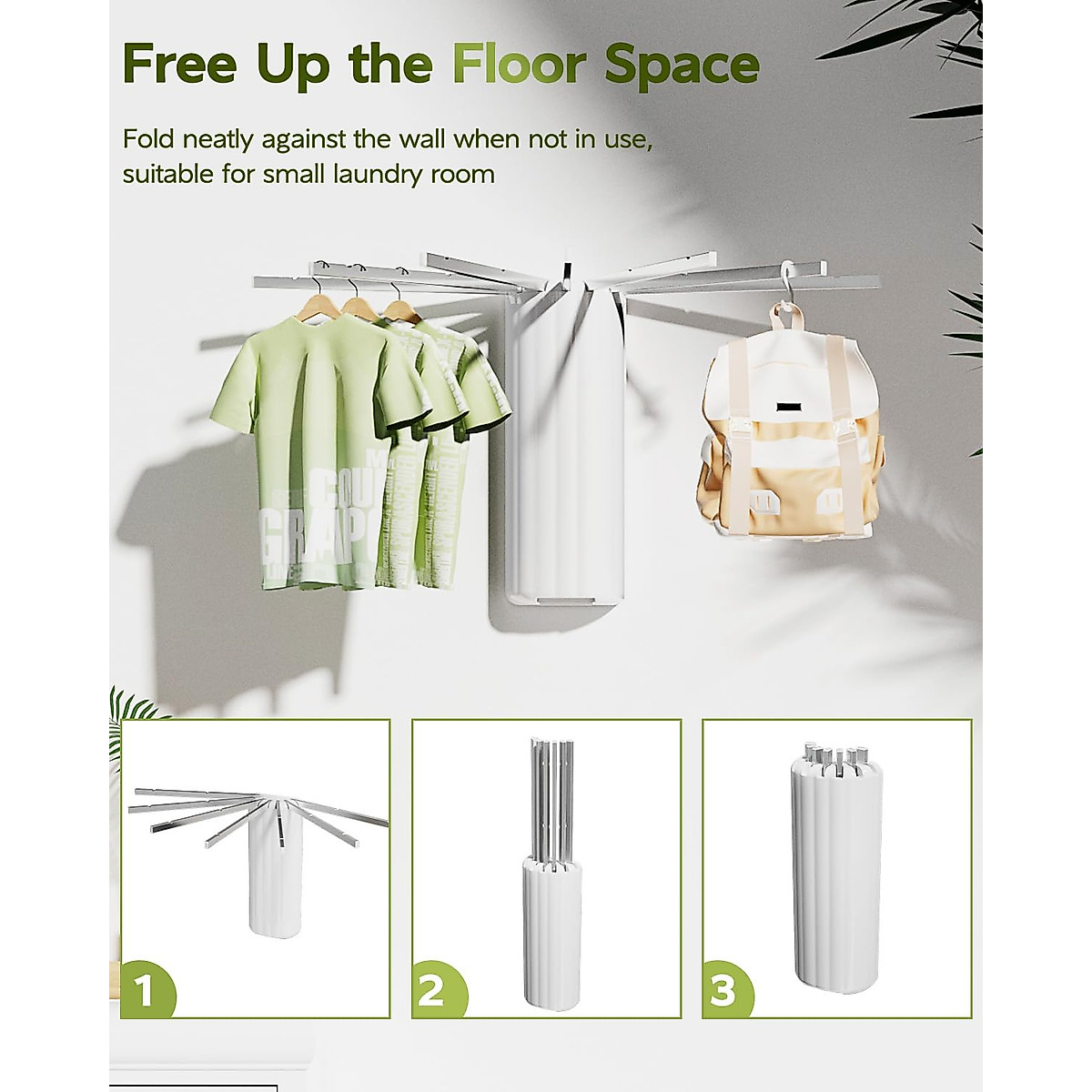 Vikaqi Wall Mounted Laundry Drying Rack, Foldable Wall Octopus Clothes Drying Rack Folding Indoor, Towel Drying Rack Collapsible, Space Saving Drying Rack Clothing with 7 Hanging Rods