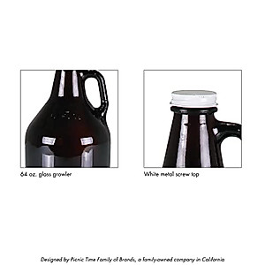 LEGACY - a Picnic Time brand, Amber Glass Growler Jug with Handle and Steel Twist Off Lid, 64-Ounce