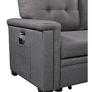 ERYE L-Shaped Corner Sleeper Sectional Couch Bed Linen Upholstery Sofa w/Reversible Storage Chaise,USB Charging Ports and Side Pocket for Home Apartment Office Living Room Furniture Sets, Dark Gray