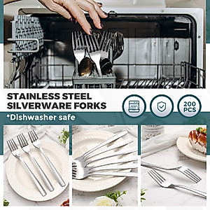 Roshtia 200 Pieces Dinner Forks Set 6.7 Inch Stainless Steel Silverware Fork Metal Cutlery Fork Salad Fork Flatware Fork Table Fork Set for Kitchen Restaurant, Mirror Polished, Dishwasher Safe