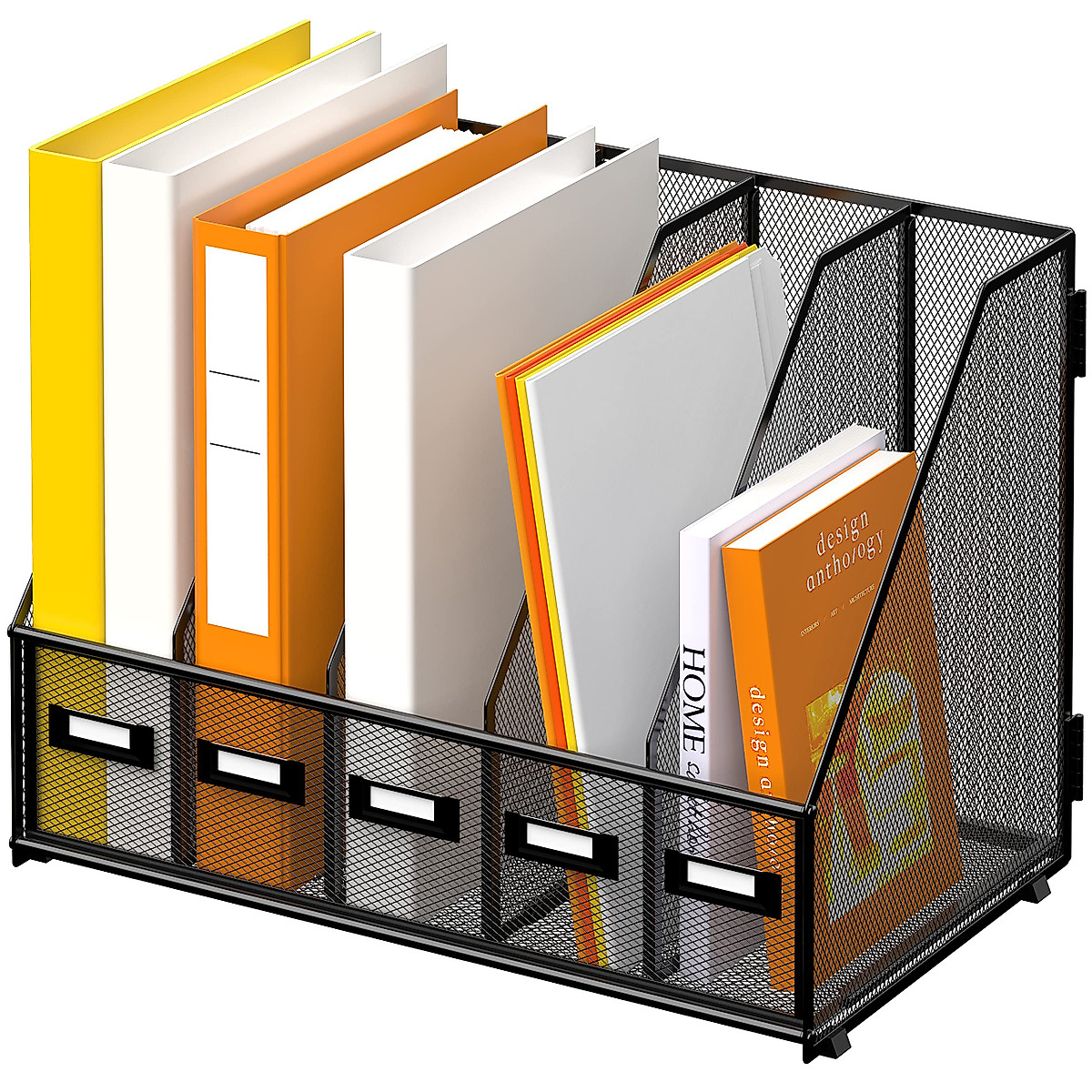 DALTACK Desk Organizers Metal Desk Magazine File Holder with 5 Vertical Compartments Folder Storage for Office Home School Organization, Black