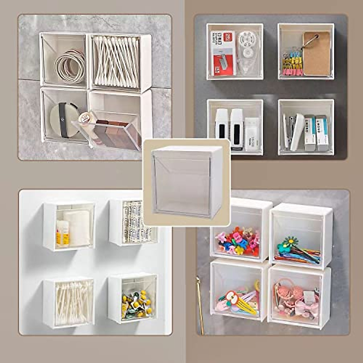 4 Pack Qtip Holder Canisters For Cotton Ball Cotton Swab, Floss Clear Wall Mounted Dispenser Bathroom Storage Organizer Vanity Bathroom Countertop Storage Container