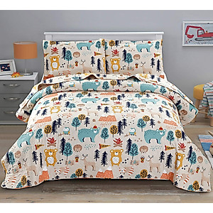 Quilt Set Queen Bedspread Coverlet Kids Queen Quilts Cartoon Bear Quilt Bedding Kids Quilt Bedspread Forest Animal Bear Print Kids Quilt Collection Home Lightweight Bedding Reversible Boys Coverlet