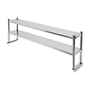 MIMODA Double Overshelf, 2-Tier Stainless Steel Overshelf 12'' x 70'' Commercial 2 Tier Shelf Height Adjustable Overshelf for Prep & Work Table in Kitchen, Restaurant Each Layer Weight Capacity 88lb