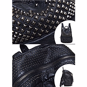 Womens Studded Black Leather Backpack Casual Pack Fashion School Bags for Girls