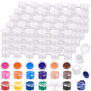 Caffox 240 Pieces Empty Paint Pot, 40 Strips Acrylic Mini Paint Container Strips Storage with Lids for Classrooms School Arts and Crafts Paint (3ml/ 0.1oz)