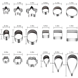 Mini Cookie Cutter Set, 30 Tiny Stainless Steel Cookie Stamps of Rectangle Square Heart Star Triangle Round Tiny Circle for Out Pastry Dough, Pie Crust & Fruit, Fondant