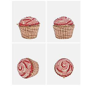 UMREN Cute Mini Cupcake Clutch Purse for Women Rhinestone Crystal Evening Bag Wedding Bridal Handbag Party Cocktail Shoulder Bag Pink