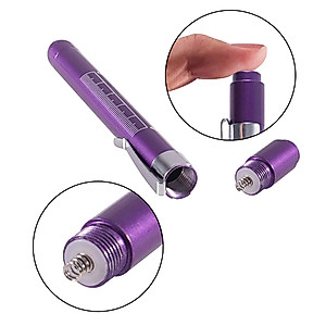 Aokin Pen Light with Pupil Gauge, Reusable LED Penlight Medical for Doctor Nurse Diagnostic etc, White Light, Rose and Purple
