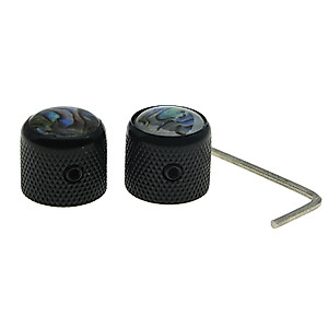 KAISH Black Set of 2 Abalone Top Guitar Knobs Dome Knobs Bass Knob with Set Screw for Tele/Telecaster