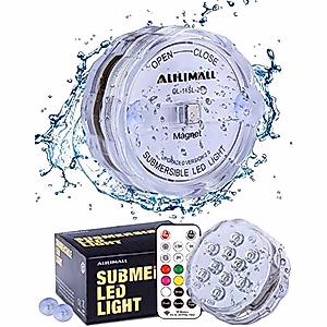 Alilimall Submersible LED Lights, 3.3'' Pool Lights Underwater Waterproof Pond Lights, AA Battery Puck Lights with Remote Magnet Suction Cup for Hot Tub Bathtub Shower Spa Vase Base Christmas Party